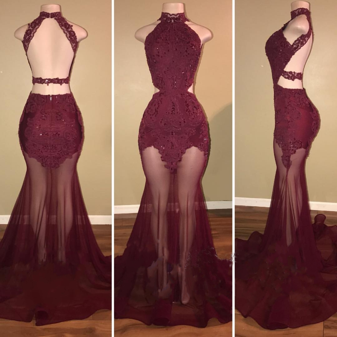 Sexy Prom Dresses,high-neck Prom Dress,2018 Prom Dress,burgundy Prom ...